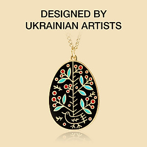 Dissent Pins Ukrainian Easter Egg (Pysanky) Collection Pendant Necklace for Women - Pine Tree Design (24k Gold-Plated)