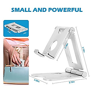 Desktop Cell Phone Stand for Up and Down Angle Height Adjustable Desk Sturdy Aluminum Metal Phone Holder for iPhone,MiniIpad, Mobile Phone, All Android Smartphone,Silver