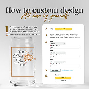 Custom 16oz Beer Can Glass with Your Custom Logo Design or Personalized Text - Permanent Laser Engraving - Wedding Favors, Corporate Gifts, Birthdays, Parties or Events