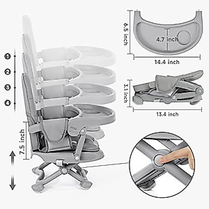 YOLEO High Chairs for Babies and Toddlers, Booster Seat for Dining Table with 4 Level Height Adjustable, Travel High Chair Folding Booster Seat with Cushion (Grey)