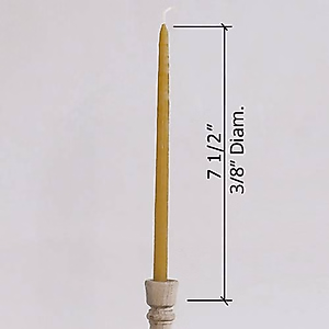 BCandle 100% Beeswax 2-hour Candles Organic Hand Made - 7 1/2 Inch Tall, 3/8 Inch Diameter (Pack of 12), Porcelain Candle Holder