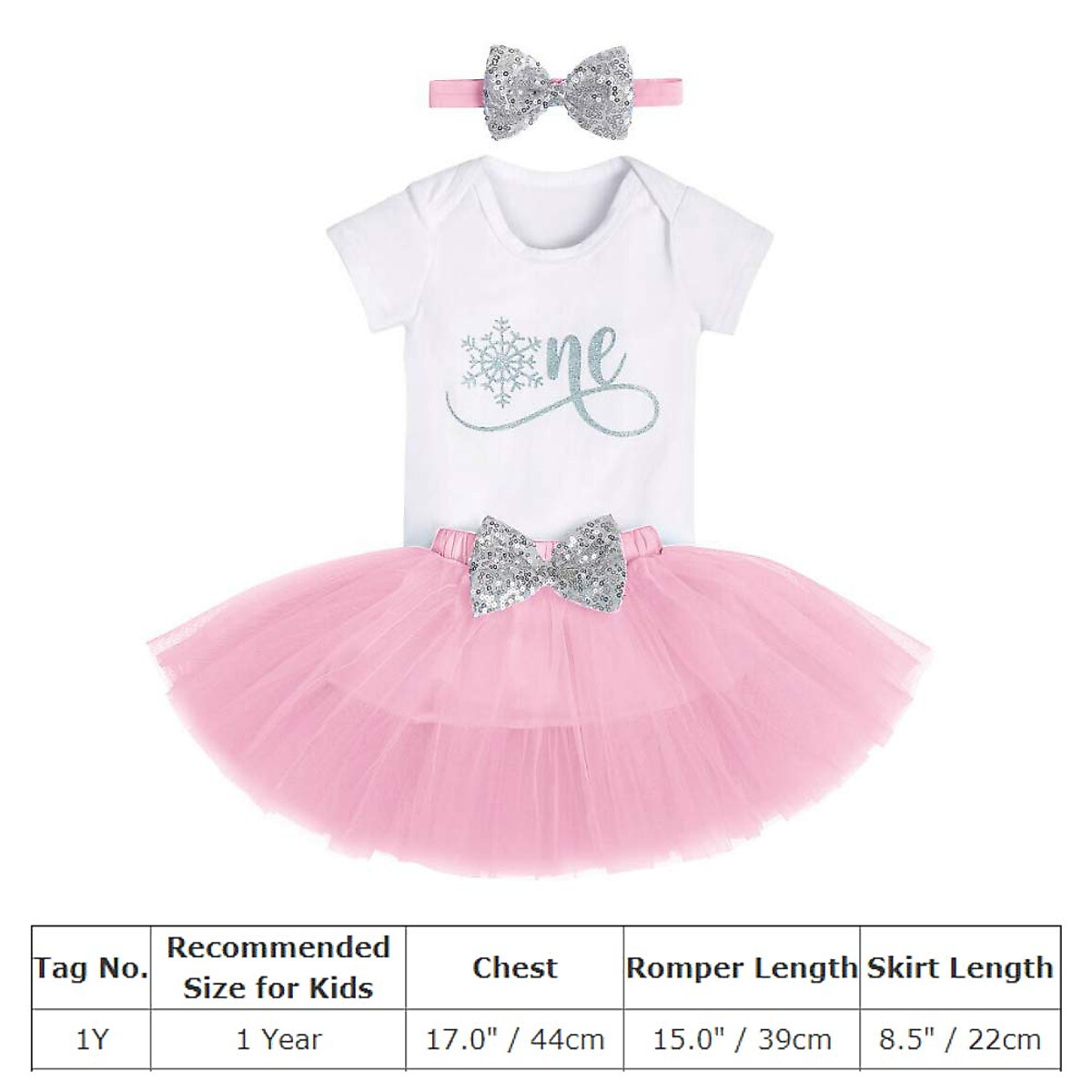 1st Birthday Snowflake Outfit Baby Girl Pink Silver Snow Flake One First Birthday Outfit Cake Smash Tutu for Photo Shoot Romper Skirt Headband Princess 1 Year Old Winter Theme Birthday Party Supplies