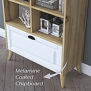 LAWA FURNITURE Modern Bookcase with Storage Cabinet, 4 Cube Bookshelf Cabinet with Legs, Short Wood Bookshelf for Bedroom, Living Room, Kids Room, Office or Kitchen