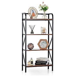 ALPHA HOME 4-Tier Bookshelf Industrial Bookcase Tall Book Shelf Storage Organizer and Display Rack for Living Room, Bedroom and Office