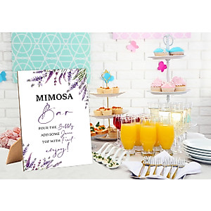 Lavender Purple Bridal Shower Mimosa Bar Sign, Table Decor Bridal Shower Sign, Pack of 1 Wooden Tabletop Sign with Stand, Bridal Shower Decorations, Wedding Shower Supplies - XG06