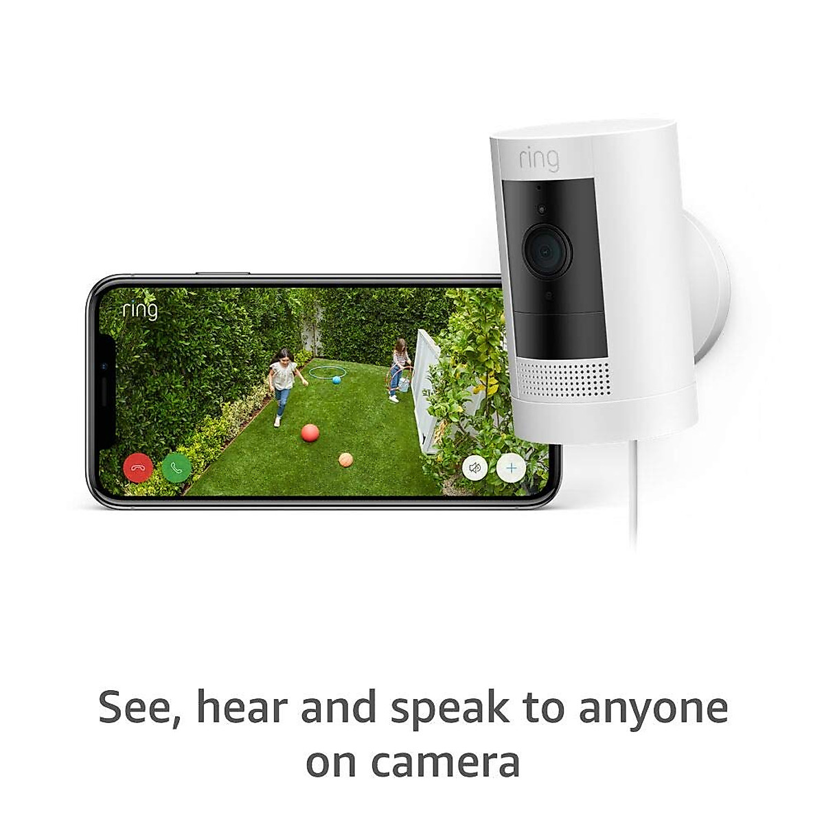 Ring Stick Up Cam Solar HD security camera with two-way talk, Works with Alexa - White