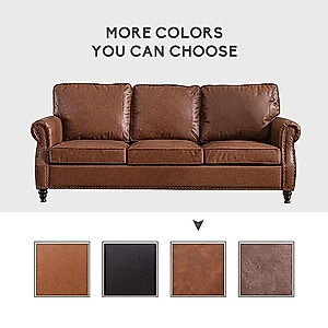Dreamsir 79'' Traditional Faux Leather Sofa Couch with Nailhead Trim, Classic 3-Seater Couch with Rolled Arm for Living Room, Bedroom, Apartment, Easy Assembly (Coffee)
