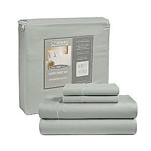 100% Egyption Cotton Full Size Solid Sheet Set & Striped Sheets Set of 2 Combo- 800 Thread Count Sateen Weave Cal KIng Size Solid Sheets & Striped Sheets, Deep Pocket Cotton Bedsheets - Mineral