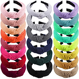 SIQUK 22 Pieces Top Knot Headbands Rib Knot Headband Wide Hairband Turban Cross Knotted Headbands for Woman and Girls, 22 Colors