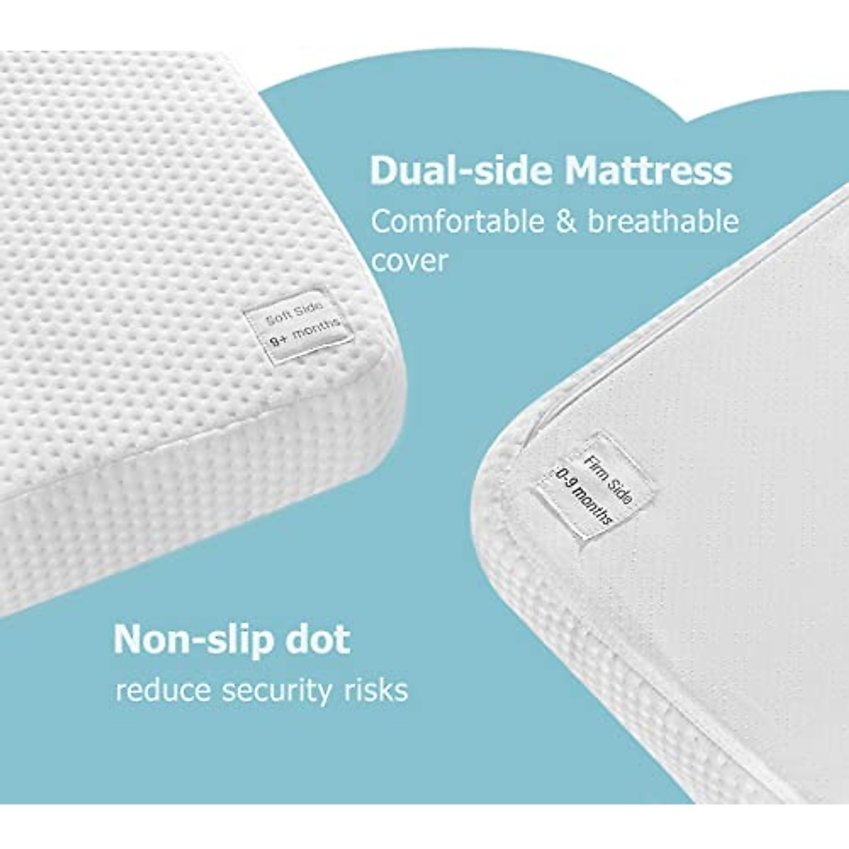 UBBCARE Waterproof Pack and Play Mattress, Portable Crib Mattress for Babies and Toddlers, Memory Foam 38 X 26 X 3 Inches Dual Sided Mattress, Washable Cover & Storage Bag