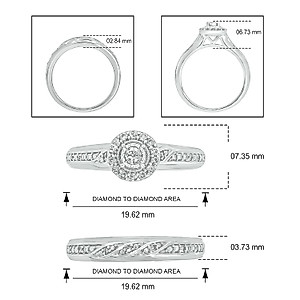 Cali Trove, 1/4cttw Diamond Halo Engagement Ring with Matching Diamond Wedding Band for Women in 925 Sterling Silver, Women's Silver Round Halo Wedding Ring Set with Diamond Accented Bands,7