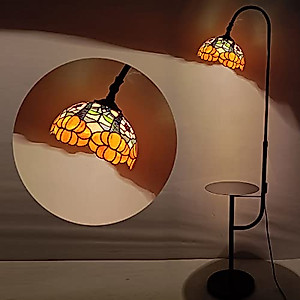 AVIVADIRECT Tiffany Floor Lamp with Storage Shelves End Table Stained Glass Orange Flower Arched Gooseneck Style Reading Light Angle Adjustable W10H70 Inch Decor Home Living Room Bedroom Office