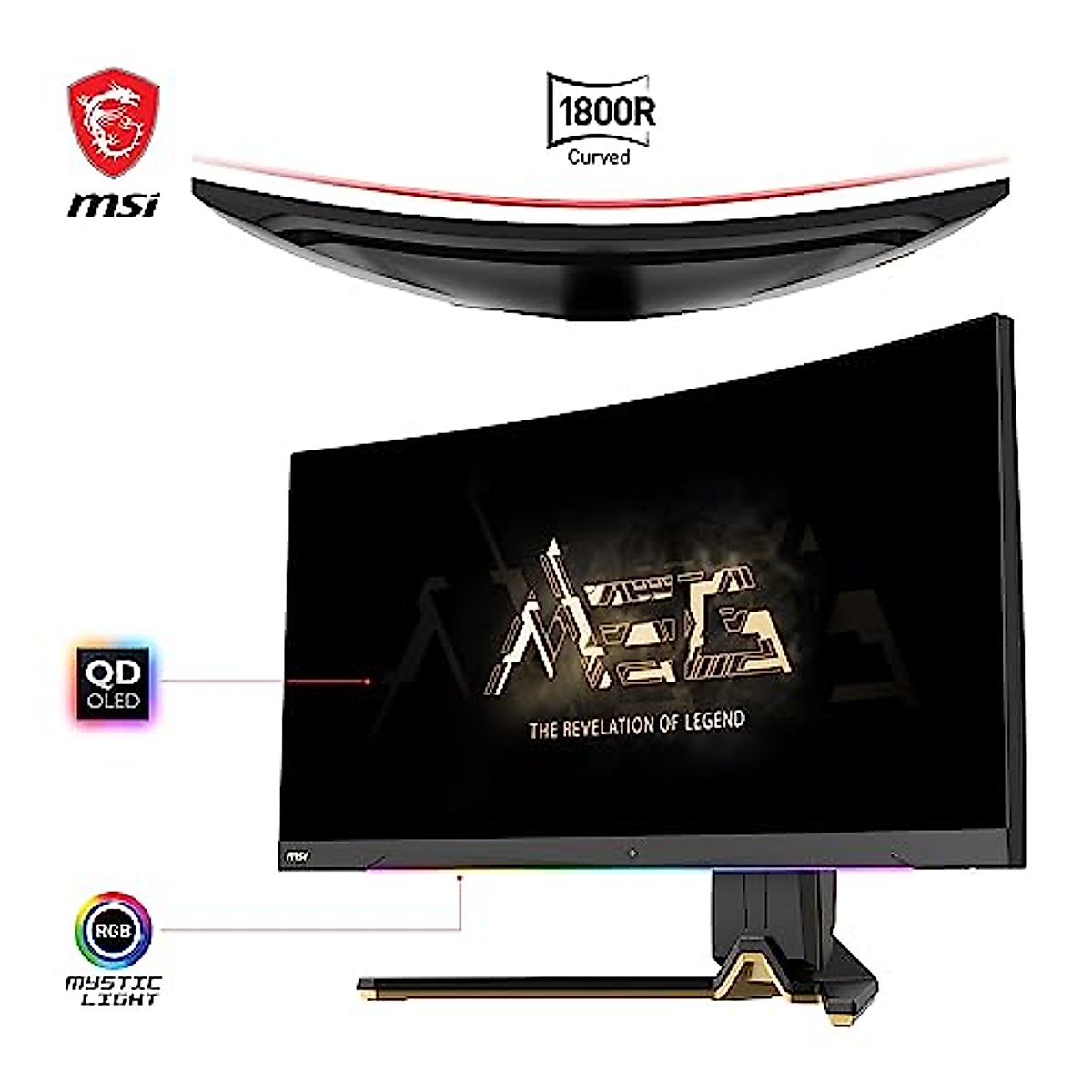 MSI MEG 342C QD OLED, 34" Curved Gaming Monitor, 3440 x 1440 (UWQHD), OLED, 0.1ms, 175Hz, FreeSync Premium, HDR 400, HDMI, DP Port, USB Type C, Tilt, Height
