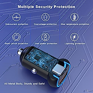 USB C Car Charger Adapter - Portable All-Metal Stocaggio 38W Fast Car Charger Compatible with iPhone 14/13/12/Pro/Max, Galaxy S21/20/10/9, iPad Air 2/Mini 3, Quick Charge 3.0 Dual Ports - Black