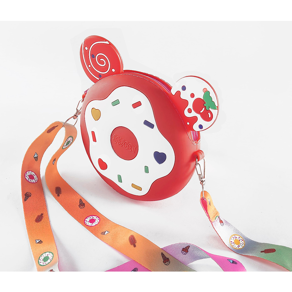 CONTRACONTACT Sweet Kids Purse Donut Bag in Boxes as Gift, Donuts Purses as Kids Toys for Age 3 4 5 Year Old, Doughnut Crossbody as Trendy Stuff (Donut Red)