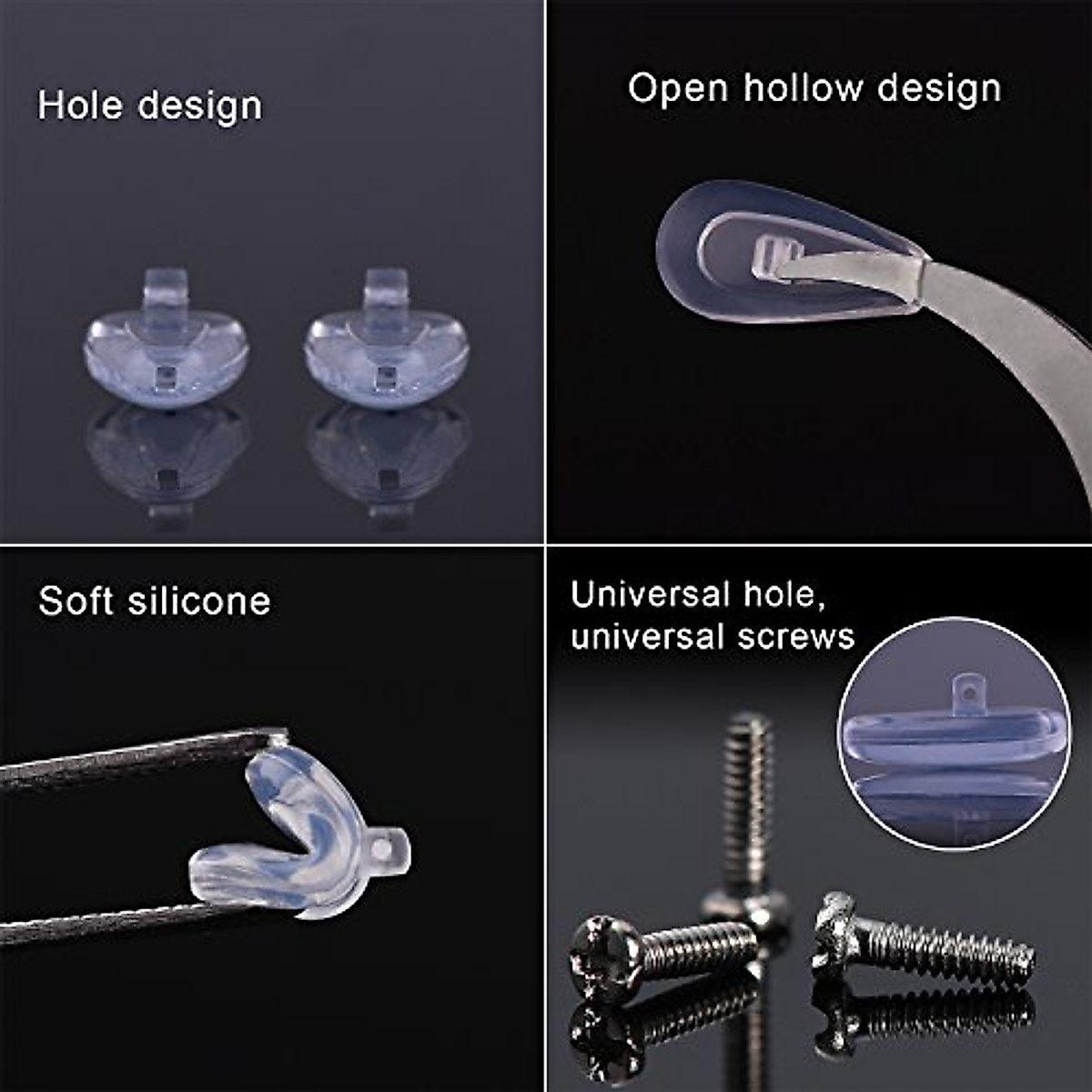 Sumind Eyeglass Repair Kit 10 Pairs Air Chamber Nose Pads Silicone Screw-in Eyewear Nose Pads with Screws Tweezer and Cleaning Cloth (13 mm)