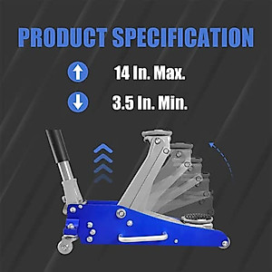 BIG RED T815016L Torin Hydraulic Low Profile Aluminum and Steel Racing Floor Jack with Dual Piston Quick Lift Pump, 1.5 Ton (3,000 lb) Capacity, Blue