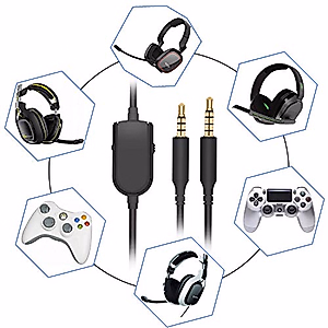 A40 Cord Replacement A10 Audio Cable Inline Mute Volume Control Lead Compatible with Astro A10 A40 A30 A50 Gaming Headset Xbox One PlayStation 4 PS4 MixAmp PC Smartphone with 3.5mm Jack (Black)