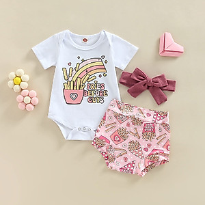BeQeuewll Newborn Baby Girl Valentines Day Outfit Sweet Heart Letter Print Short Sleeve T-Shirt Romper Elastic Shorts Headband 3Pcs Summer Clothes (Sweat Hears Club-Pink, 18-24 Months)