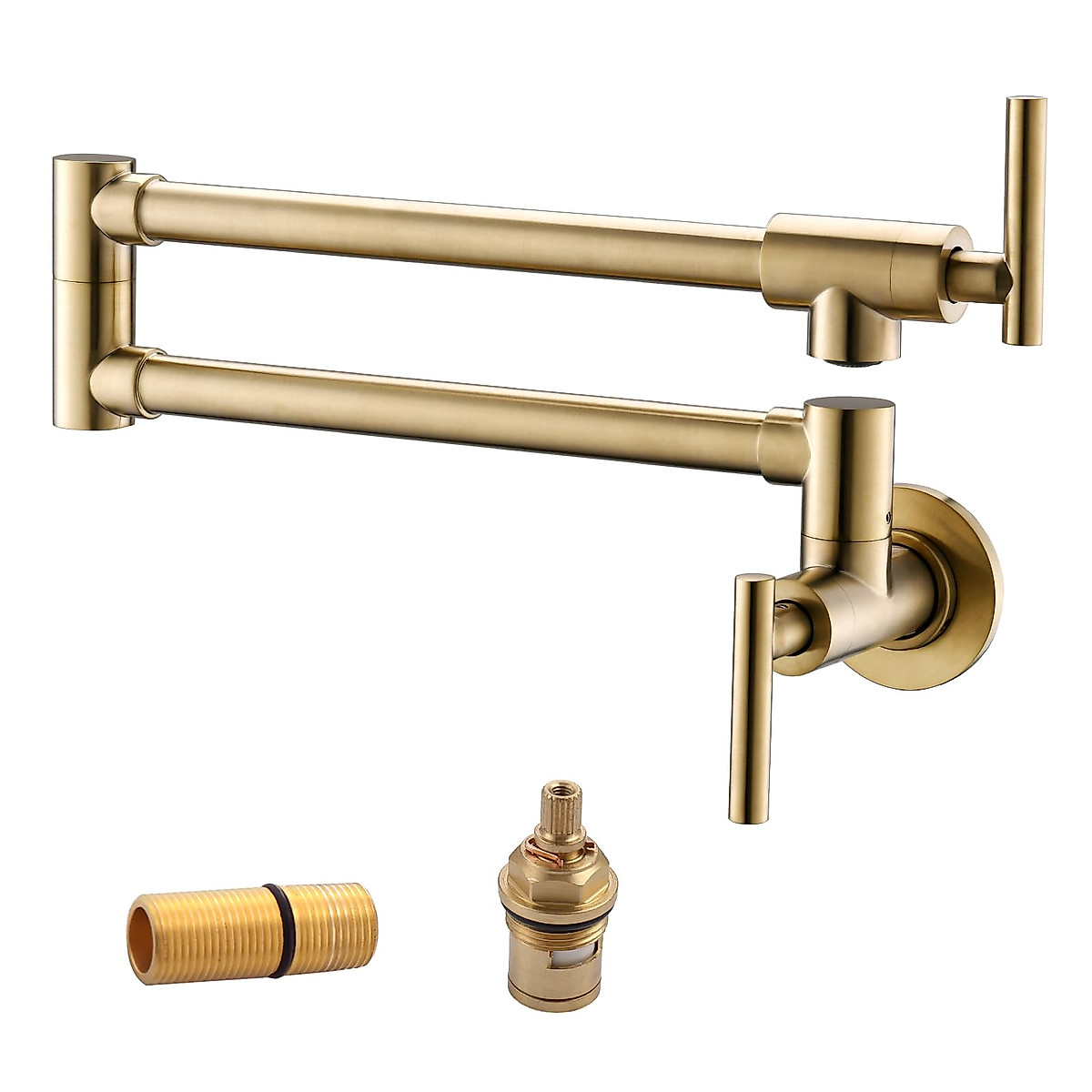 Havin Gold Brass Pot Filler,Wall Mount Commercial Pot Filler Faucet, Copper Material Kitchen Folding Faucet,Coffee Machine Faucet with Stretchable Double Joint Swing Arms,Style A,Brushed Gold