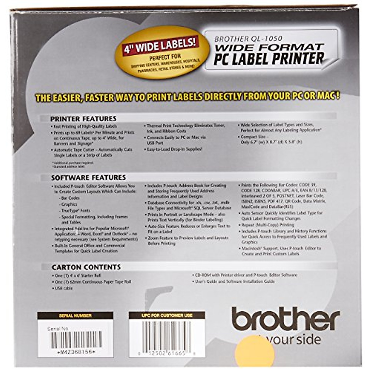 Brother QL-1050 Wide Format PC Label Printer
