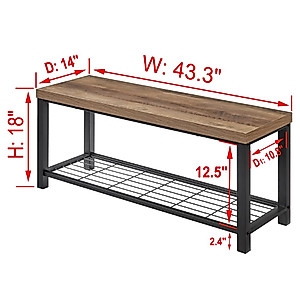 FOLUBAN Shoe Bench, Industrial Entryway Bench with Metal Storage Shelf, Rustic Indoor Shoe Storage Bench Seat, Oak
