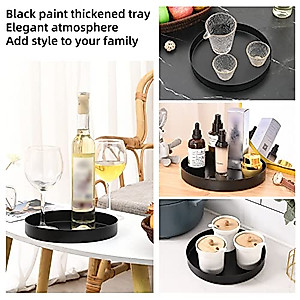 Bathroom Trays for Counter, Dedoot Decorative Black Round Tray Stainless Steel - 8.6 Inches Storage Organizer Vanity Trays Plate for Jewelry Cosmetics Coffee Tea Candle, Bathroom Kitchen Tableware
