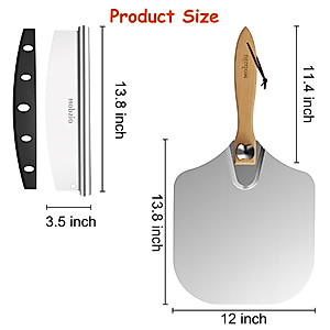 mobzio Pizza Peel Metal Pizza Spatula, Pizza Paddle 12 x 14 inch, Pizza Cutter Rocker, Pizza Paddle with Foldable Handle, Aluminum Pizza Peel Kit for Dough, Bread & Pastry, Pizza Oven Accessories