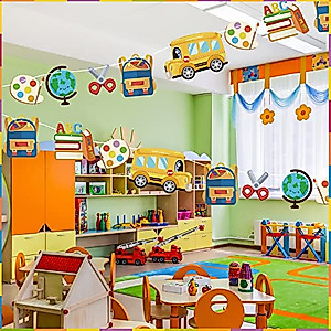 48 Pieces Back to School Cutouts Classroom Hanging Decorations Back to School Party Ornaments Bulletin Board Decor with Ropes and Glue Points for Kindergarten Preschool Primary High School