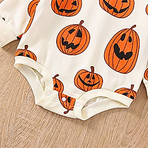 Baby Halloween Outfit Boy Girl Pumpkin Patch Onesie Sweatshirt Romper Sweater Shirt Cute Newborn Toddler Clothes 18-24 Months AH Halloween Pumpkin Cream