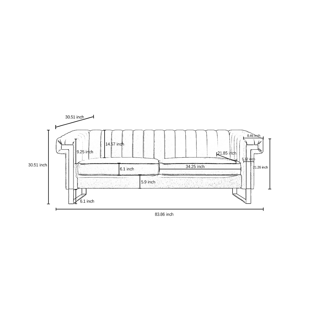 STORFENBOR 83'' Velvet Sofa, Chesterfield Velvet Upholstered Mid-Century Modern Loveseat, Ring Anti-Crash Design Armchair Feet, 3 Seat Living Room Apartment Large Comfort Sofa (Orange)