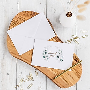 Ellen J Creations Floral Eucalyptus Wedding Thank You Cards, Pack of 48, 4x6, Blank, Smudge-Free, Heavyweight Cardstock, Gold Foil, Envelopes