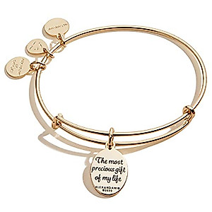 Alex and Ani Because I Love You Daughter Expandable Wire Bangle Bracelet for Women, Most Precious Gift Charm, Shiny Antique Gold Finish, 2 to 3.5 in