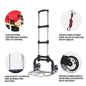 150lbs Folding Hand Truck Dolly, Aluminium Portable Folding Dolly cart with Bungee Rope,Black Platform Truck