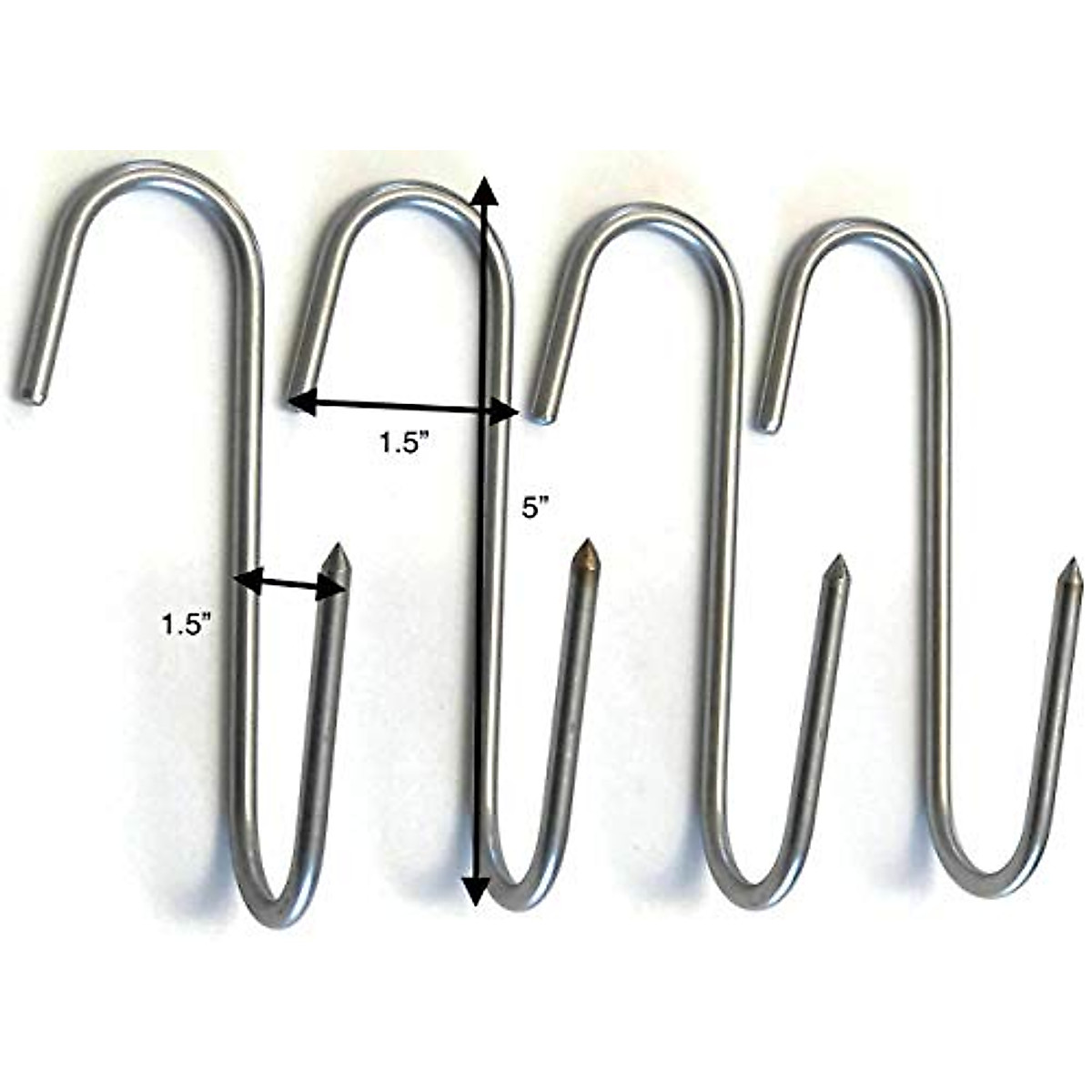 RiversEdge Products Stainless Meat Hooks, Smoker Hook, 5" Right Angle, 4 Pack