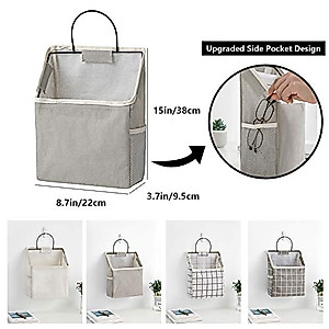 2Pack Wall Hanging Storage Bag - Gray and White, Over The Door Closet Organizer Hanging Pocket Linen Cotton Organizer Box Containers for Bedroom, Bathroom Dormitory Storage (BlueTriangle)