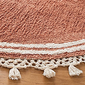 SAFAVIEH Easy Care Collection Area Rug - 6' Round, Rust & Ivory, Handmade Border Tassel, Machine Washable Ideal for High Traffic Areas in Living Room, Bedroom (ECR201P)