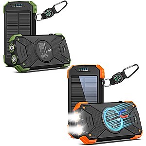 2 Pack 𝙐𝙥𝙜𝙧𝙖𝙙𝙚 Solar Powered Cell Phone Charger with Super-Strong Magnets 10,000mAh Waterproof Bakcup Battery for Camping (Green+Orange)