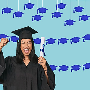 50Pcs Glitter Grad Caps Cutouts with 150Pcs Glue Points, Blue Graduation Cap Cut Table Decorations for 2024 High School College Graduation Party Supplies