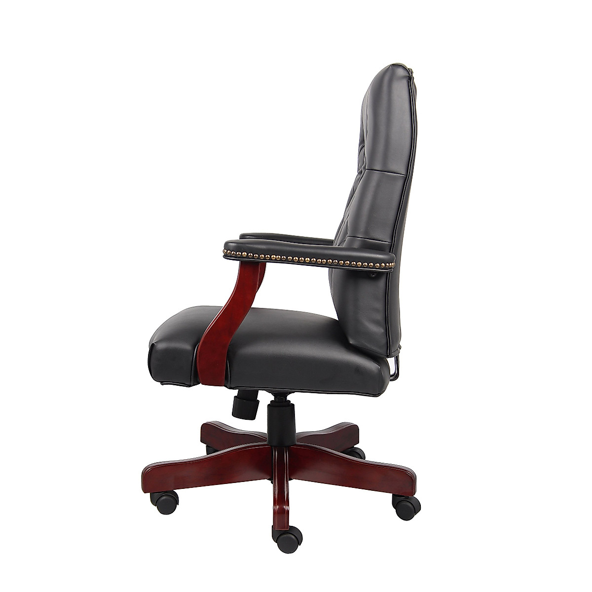 Boss Office Products Classic Executive Caressoft Chair with Mahogany Finish in Black