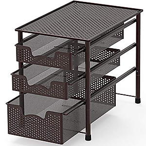 Simple Houseware Stackable 3 Tier Sliding Basket Organizer Drawer, Bronze