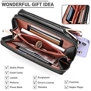 KINOUCHI Small Crossbody Cell Phone Bag for Women, Fashion Leather Shoulder Bags Travel Wallet Purse, with 6 Card Slots Adjustable Shoulder Strap