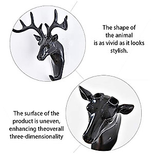 6.69"x7.28" Black Creative Antler Home Decoration Resin Hook Wallhook for Key Personality Animal Deer Head Free Punch Towels Wall Hook