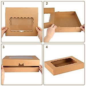 Moretoes 24 Pack Cookie Boxes, 14 x 10 x 2.5 Inches Kraft Bakery Boxes with Window, Brown Treat Boxes for Chocolate Strawberries, Donuts, Pies, Muffins and Pastries