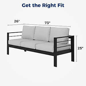 Kiss the Water Patio Couch Aluminum Outdoor Sofa with 3 Seats, All-Weather Metal Outdoor Couch with 5" Thick and Soft Cushion, Deep Seating Patio Sofa for Balcony, Porch, Backyard