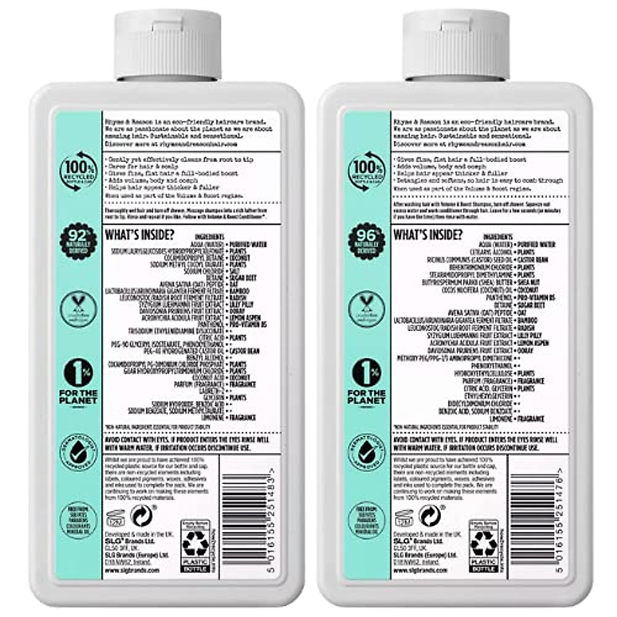 RR Hair Rhyme & Reason Volume and Boost Shampoo and Conditioner SET. 13 Fl Oz. Bottles. Blended with Bamboo Extract, Lilly Pilly, & Peptides. Adds Volume and Body.