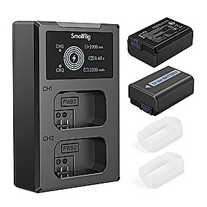 SmallRig NP-FW50 Battery Charger Set for Sony NP-FW50 Battery, Double Slot NP-FW50 Charger for Sony ZV-E10, A6000, A6500, A6300, A6400, A7, A7 II, A7R II, A7S II, A7S, A7R, RX10, 1030mAh - 3818