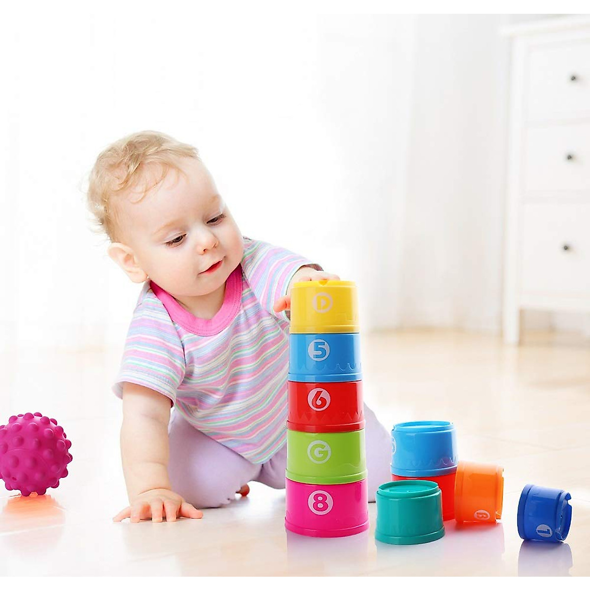 Cylord Bath Toys for Toddlers 1-3, Baby Water Pool Toys with Stacking Cups, for Infant Boy Girl Birthday Gifts 6-12 12-18 Months