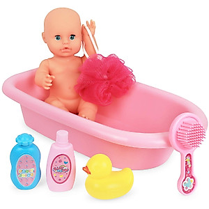 Click N' Play Baby Doll Bathtub Pretend Play Set with Accessories | Baby Bath Tub Play Set for Girls and Toddlers with 6 pcs Accessories | Baby Doll Bath Toy/Baby Doll Bathtub Set for Kids Ages 3+