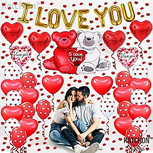 Huge, I Love You Balloons Set - Pack of 54 | Pack of 2000 Rose Petals for Romantic Night for Him Set | Red Heart Balloons, Valentines Day Decor | Valentine Balloons, Romantic Decorations Special Night